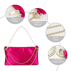 MGBPEI Women Satin Evening Handbag Wedding Prom Clutch Purse Formal Cocktail Party Clutches Shoulder Bag with 2 Bag Chains(Hot Pink)