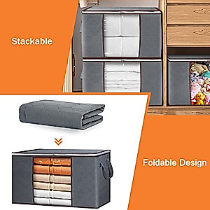 【𝟯𝗣𝗰𝘀】 Extra Large Clothes Blanket Storage Bags, 90L Thicker Fabric Closet Organizers and Storage Bins for Comforter, Clothing, Toys - Bedroom Dorm Storage Containers with Lids, Sturdy Handles -Grey