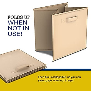 Home (Beige 6-Piece Set Bins for Shelves and Foldable Storage Cubes, Office, and Nursery Complete, (L) 11.15” x (W) 10.5” x (H) 10.5