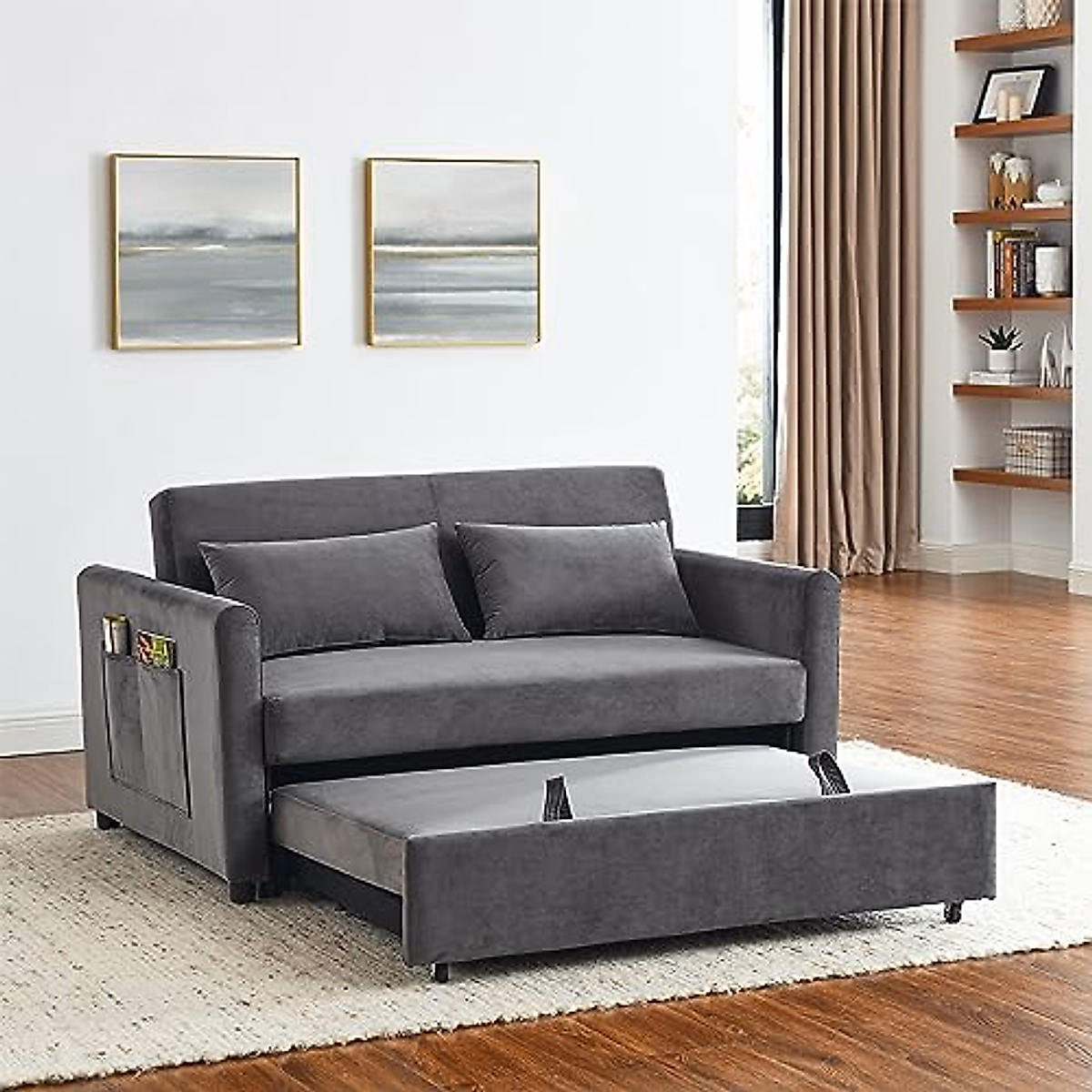ERYE 3-in-1 Loveseat Futon Sofa Convertible Sleeper Couch Bed, Functional 2-Seater Love Seat W/Pull Out Sleep Sofá Bed & Reclining Backrest for Home Office Loft RV
