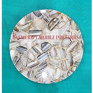 Agate Coffee Table with Metal Base, 18" Inch Round (Customize Sizes) Natural Grey White Brown Agate Table, Stone Coffee Table, Agate Table Top, Agate Round Coffee Table