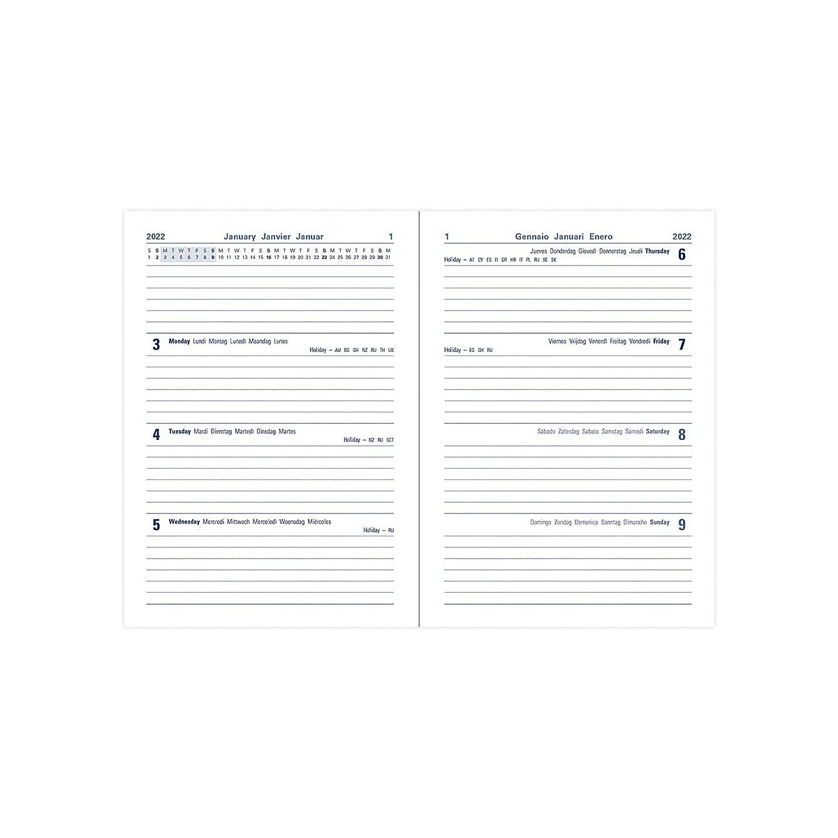 Letts Dazzle A6 week to view 2022 diary - turquoise