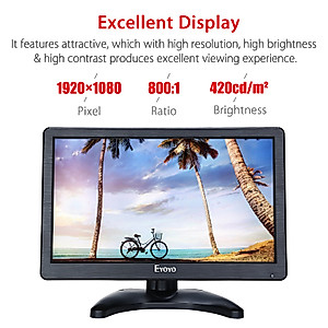 Eyoyo 12 inch HD 1920x1080 IPS LCD HDMI Monitor Screen Input Audio Video Display with BNC Cable for PC Computer Camera DVD Security CCTV DVR Home Office Surveillance