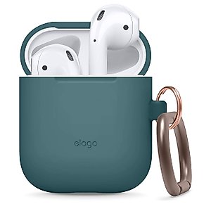 elago Silicone Case with Keychain Compatible with Apple AirPods Case 1 & 2, Front LED Visible, Supports Wireless Charging, Protective Silicone [Dark Turquoise]