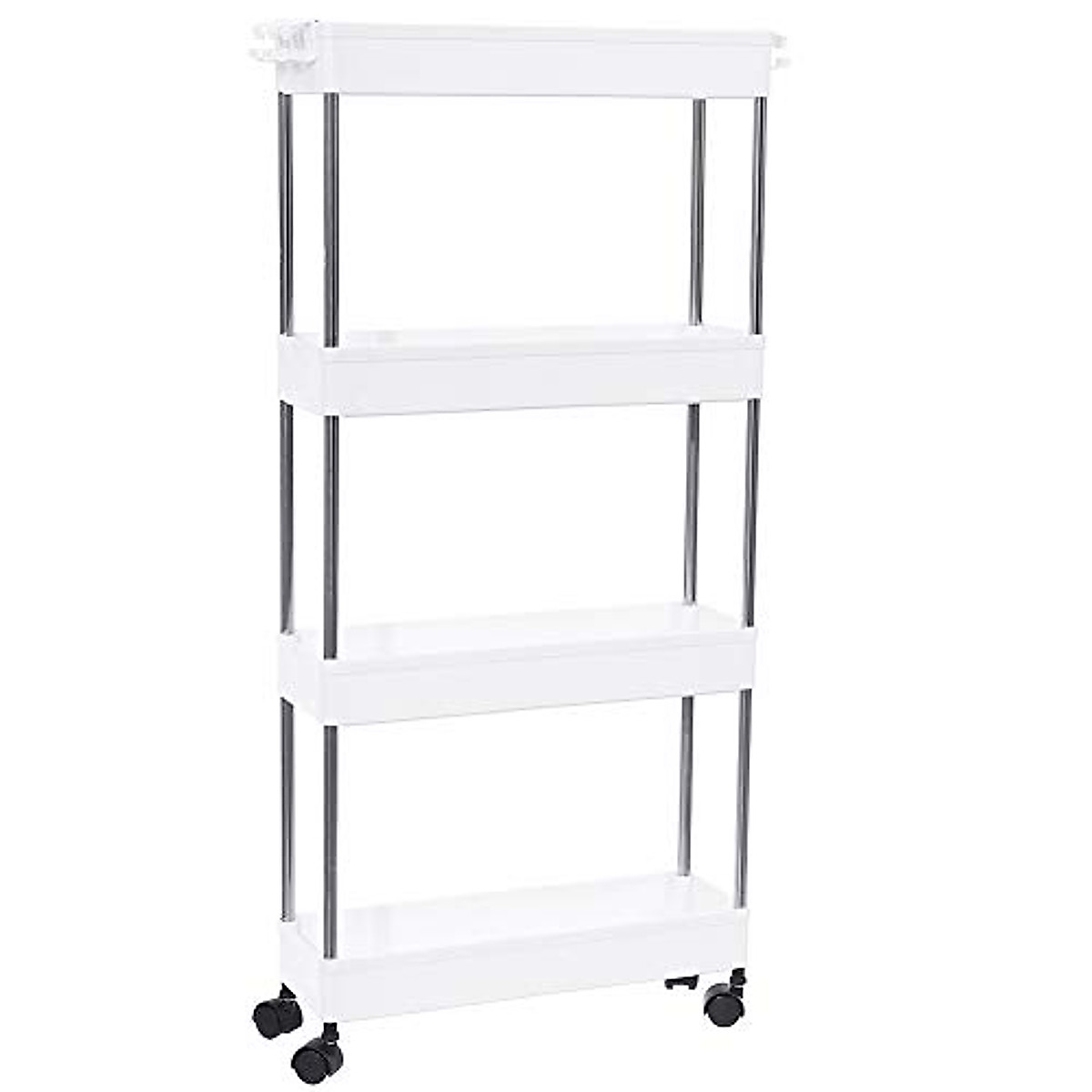 Modern Home 4 Tier Narrow Sliding Storage Organizer Rack - Laundry/Bathroom/Kitchen Rolling Cart (White)