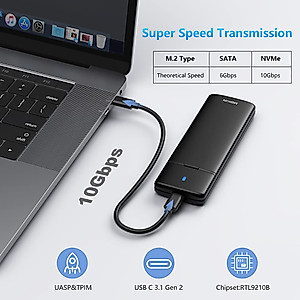 MOKiN M.2 NVMe SATA SSD Enclosure Reader Tool-Free, NVMe to USB 3.2 Gen 2 10Gbps NVMe PCIe and 6Gbps SATA, External Enclosure Thunderbolt Support UASP Trim for SSD Size 2230/2242/2260/2280