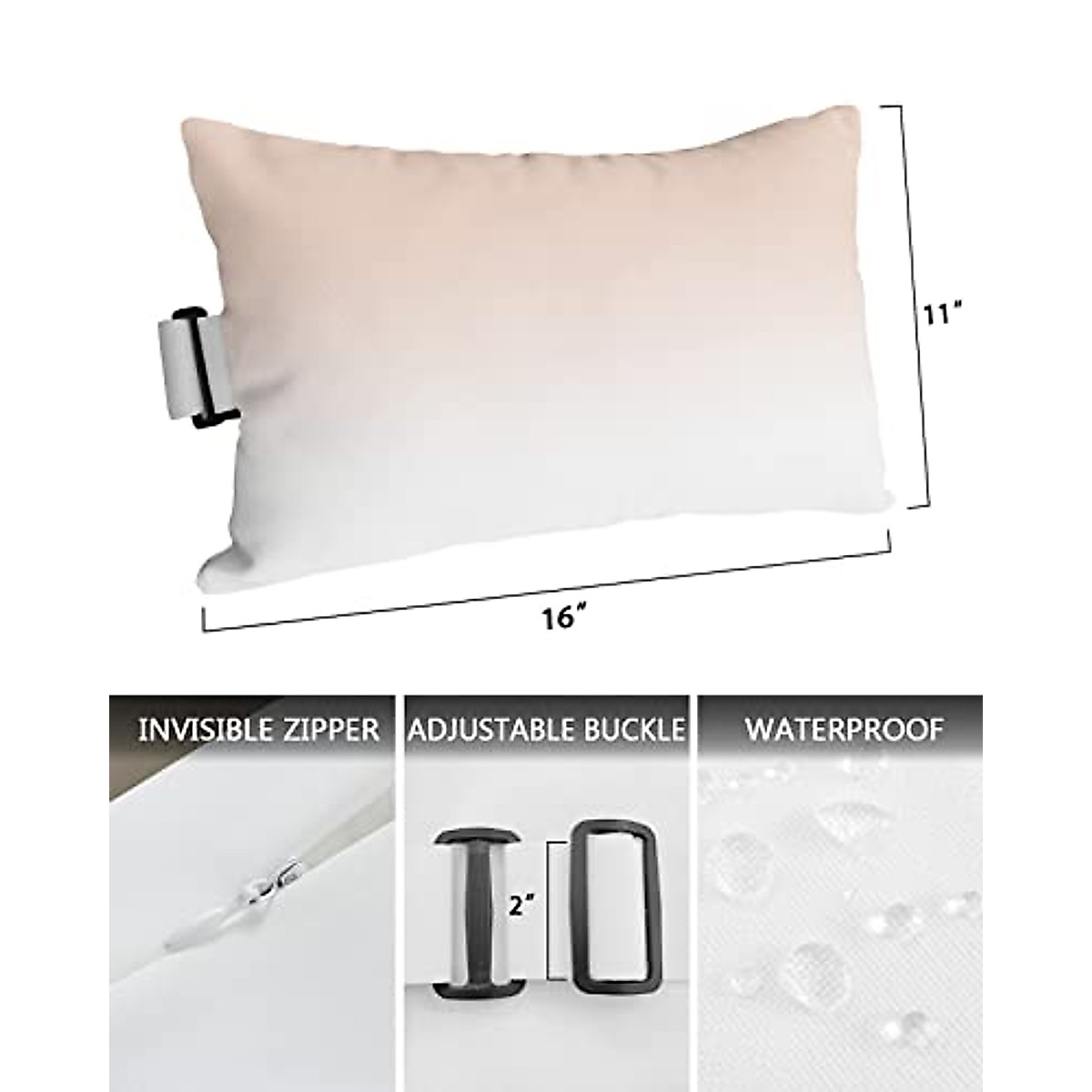 Recliner Head Pillow Ledge Loungers Chair Pillows with Insert Dreamy Peach Pink and White Gradient Lumbar Pillow with Adjustable Strap Outside Patio Decorative Garden Cushion for Bench Couch, 2 PCS