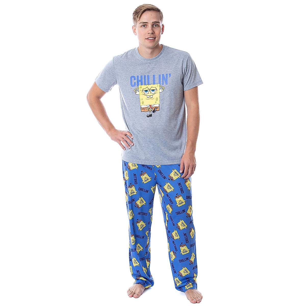 Nickelodeon SpongeBob SquarePants Mens' Chillin' Sleep Pajama Set (Large) Multicolored