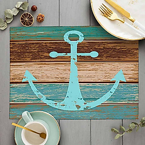 Beabes Nautical Anchor Dish Drying Mat, Rustic Wood Anchor Coral Starfish Ocean Marine Drying Mat for Kitchen Counter 18x24 Inches Quick Drying Foldable Mat