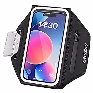 Running Armband with Airpods Bag 3D Design Cell Phone Armband for iPhone 14 13 Pro 14 Plus, Galaxy S20/S10 Water Resistant Sports Phone Holder Case & Zipper Slot Car Key Holder for 6.9 inch Phone