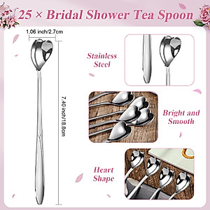 25 Sets Bridal Shower Favors for Guests Tea Party Favors Heart Tea Infuser Tea Spoon Tea Steeper for Loose Tea with Thank You Cards Organza Bags for Wedding Bridal Shower Souvenir, No Tea (Silver)