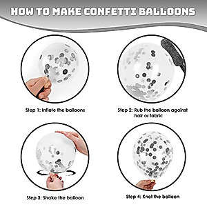 RUBFAC 105pcs White and Silver Confetti Balloons Garland Kit, White Metallic Silver and Silver Confetti Party Balloons for Birthday, Graduation, Wedding Party Decoration