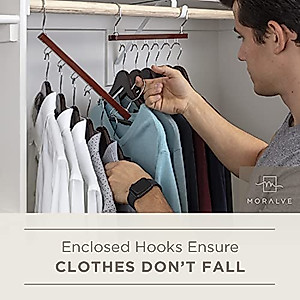 MORALVE Space Saving Hangers for Closet Organizer - 4 Pack Wood Shirt Organizer for Closet Space Saver Hangers for Clothes - Closet Clothes Hanger Organizer Stacker Space Saving Collapsible Hangers
