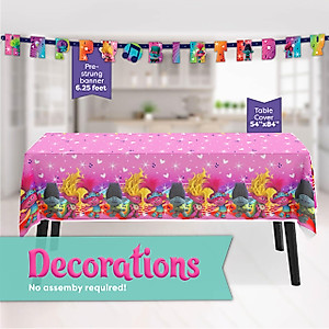 Troll Birthday Party Decorations | Serves 16 Guests | Banner, Tablecloth, Dinner & Cake Plates, Napkins, Sticker