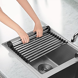 Roll Up Dish Drying Rack Over Sink Over The Sink Dish Drying Rack Kitchen Dish Drainer, Folding Dish Rack for Kitchen Sink Counter Stainless Steel Rectangular Tubing Mat Foldable Dish Dryer Racks