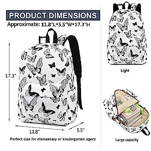 LEDAOU Backpack for Girls School Bag Kids Bookbag Teen Backpack Set Daypack with Lunch Bag and Pencil Case (Butterfly White)