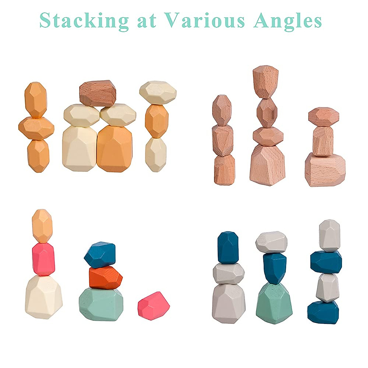 FIMIJORY 36 PCs Kids Balancing Stones,Wood Building Blocks, Sorting Stacking Rocks, Educational Preschool Learning Toys, Lightweight Puzzle Set, Sorting Toys for Kids 3+