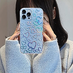 LSEEKA Compatible with iPhone 13 Pro Max Clear Case with Love Heart Laser Glitter Holographic Design,Sparkly Bling Cute Hard PC & Soft TPU Bumper Shockproof Protective Phone Cover for Women Girls
