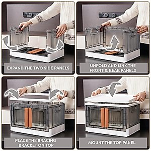 Ezee Space Stackable Storage Bins with Wheels - (3-Pack) - Stackable Storage Drawers - (19-Gal) - Collapsible storage bins with lids - Multifunctional Foldable storage boxes with doors
