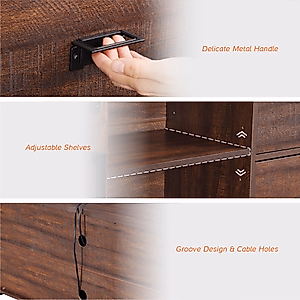 WAMPAT 118" Wide Modern Farmhouse 2 in 1 TV Stand for up to 130" TVs,Faux Bark Finish Wood Entertainment Center with 8 Drawers and Sliding Barn Doors for Living Room, Rustic Brown