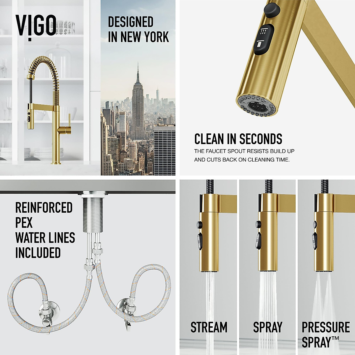 VIGO 4.0" W x 20.5" H x 10.75" D Edison Pro One-Handle Pull Down Kitchen Faucet in Matte Brushed Gold - VG02052MG