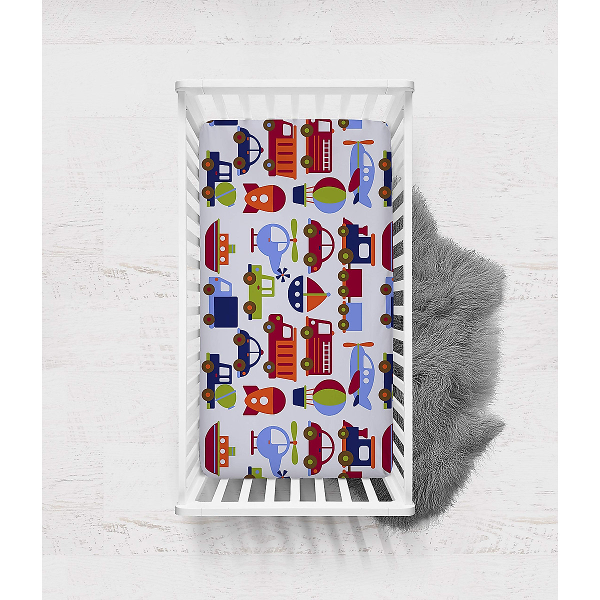 Bacati - 2 Pack Crib Fitted Sheets - Transportation Print Breathable 100% Cotton Percale Baby Sheets - Fits Standard 28 x 52 X 5 inches Crib & Toddler Mattresses