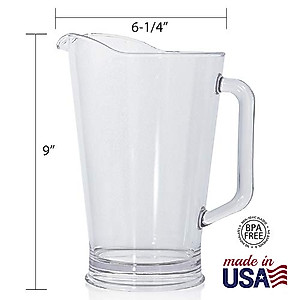 US Acrylic Bistro Clear Pitcher 64 oz Unbreakable Tritan | Set of 2 Beer Pitchers | Reusable, BPA-free, Made in the USA