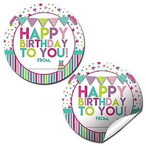 Happy Birthday to You Gift Tag Sticker Labels in Pastel Colors for Girls, 40 2" Party Circle Stickers by AmandaCreation, Also Great for Envelope Seals & Gift Bags