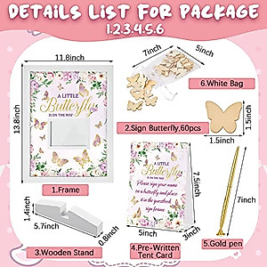 65 Pieces Butterfly Baby Shower Guest Book Alternative Set 60 Pieces Butterfly Token Baby Shower Sign in Guest Book Baby Keepsake Signature Book Picture Frame with Wooden Stand Storage Bag and Pen