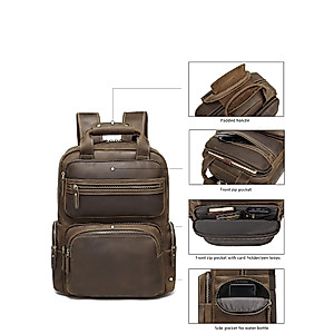 Taertii Vintage Full Grain Genuine Leather Backpack For Men 18'' Laptop Bag Large Capacity Business Weekender Travel Hiking Shoulder Daypacks Rucksack - Brown