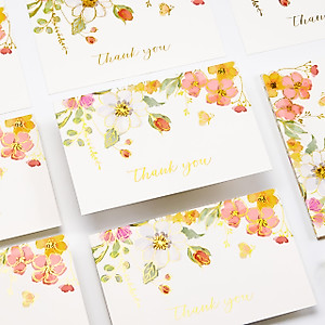 Crisky Wildflower Thank Cards with Envelopes 50 Pack bulk 4x6 Inch Kraft envelopes Flower Greeting Cards with Envelopes For Baby Shower, Wedding, Bridal Shower, Graduation