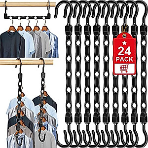 24 Pack Hangers Space Saving Magic Sturdy Space Saver Storage Smart Plastic Clothes Hanger Organizer for Closet Wardrobe Apartment College Dorm Room Essentials, Black