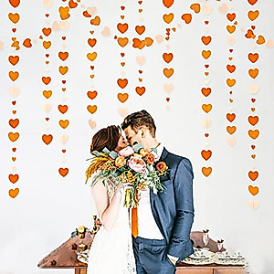52 Ft Orange Heart Garland Gradient Heart Hanging Paper Streamer for Fall Autumn Wedding Bridal Shower Birthday Baby Shower Engagement Valentines Day Thanksgiving Harvest Party Decorations Supplies