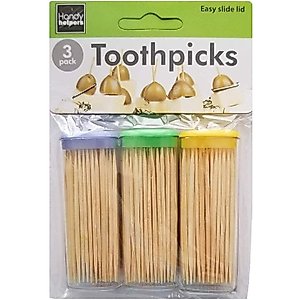 Handy Housewares 3-pack Toothpick Travel Storage Containers with Dispenser Lids - Includes 150 Natural Wood Toothpicks (One 3-pack)