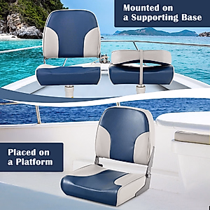 Goplus Low/High Back Boat Seats, Folding Boat Seat with Stainless Steel Screws & Aluminum Hinges, Thickened Sponge Padding, Waterproof Fishing Captain Boat Seats(2 Packs Navy & Gray)