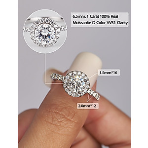 IMOLOVE Moissanite Halo Engagement Rings for Women Halo Rings for Women Wedding Rings 1.64ct D Color VVS1 Clarity Round Cut Moissanite Ring in Sterling Silver plated with 18K Gold-9