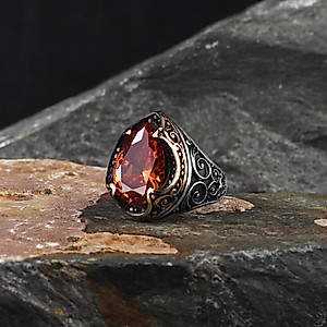 925 Sterling Silver Citrine Stone Men Silver Ring, Citrine Stone Men's Ring, Handmade Engraved Men's Silver Ring, Turkish Silver Ring gifts for men handmade rings valentines day gifts for him