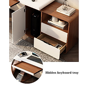 Writing Study Desk, Multifunctional Study Room Desk Home Office PC Desk Writing Table with Bookshelf And Rotatable Locker Writing Study Desk with Hidden Keyboard Tray ,Computer Workstation for Home &