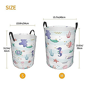 Laundry Basket,Sea Fish Characters Cartoon,Large Canvas Fabric Lightweight Storage Basket/Toy Organizer/Dirty Clothes Collapsible Waterproof For College Dorms-Large