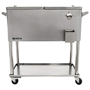 Permasteel 80-Qt Outdoor Patio Cooler with Wheels and Handles, Stainless Steel