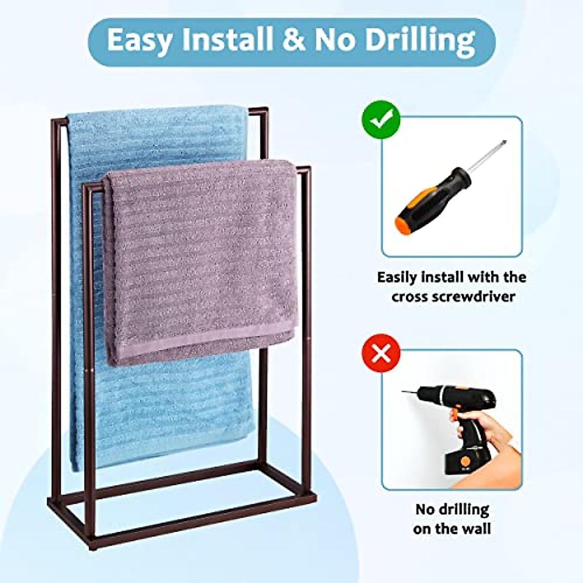 Free Standing Towel Rack, 2 Tier Oil Rubbed Bronze Tall Towel Racks for Bathroom Floor Outdoor Poolside, Stainless Steel Towel Drying Rack, DECLUTTR