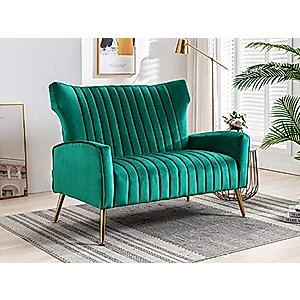 Altrobene Velvet Couch Modern Wingback Loveseat Tufted Luxury Sofa with Gold Legs for Living Room/Bedroom, Green