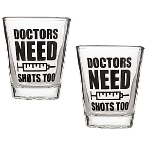 Artisan Owl Because Patients Large 17oz Wine Glass and Doctors Need Shots Too (2) Shot Glasses Bundle