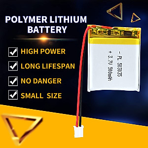 AKZYTUE 3.7V 500mAh 503035 Lipo Battery Rechargeable Lithium Polymer ion Battery Pack with PH 2.0mm JST Connector