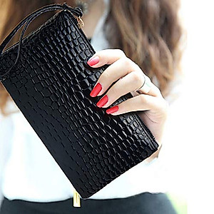guohanfsh Women Leather Wristlet Clutch Bag Long Wallets Coin Purse Cash Change Cellphone Organizer Pouch Black