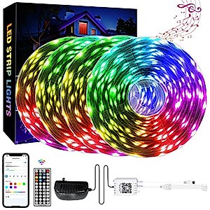 QZYL LED Lights for Bedroom 100 FT(4 Rolls), LED Strip Lights with App Control, Sync to Music 5050 RGB LED Lights with 44 Keys IR Remote, LED Lights for Room Party Home Decorations