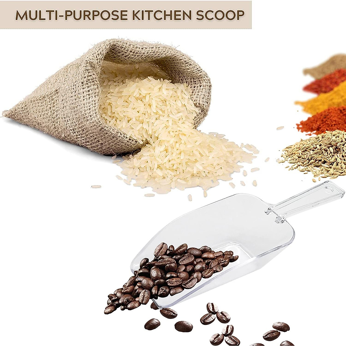 8 Inch Multi Purpose Clear Plastic Scoops for Weddings, Candy Dessert Buffet, Ice Cream, Coffee, Tea, 6 Pcs