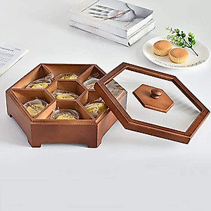 Wooden Dried Fruit Box, Multifunction Snack Storage Container Sectional Tray with Clear Window on the Lid, 7 Compartments Party Serving Platter for Candy/Nut/Sweets Cookies