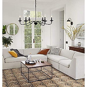 SEOL-Light 36" Dia Classic Candelabra Style Large Branch Iron Chandeliers Ceiling Hanging Pendant Light Fixture 6 Light 240W Black Painted Indoor