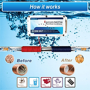 ROBOA Electronic Water Descaler，Alternative Chemical and Salt Free Water Softener Systems Whole House，Prevent Rust and Scale Build-up，Electromagnetic Water Conditioner，Easy Installation